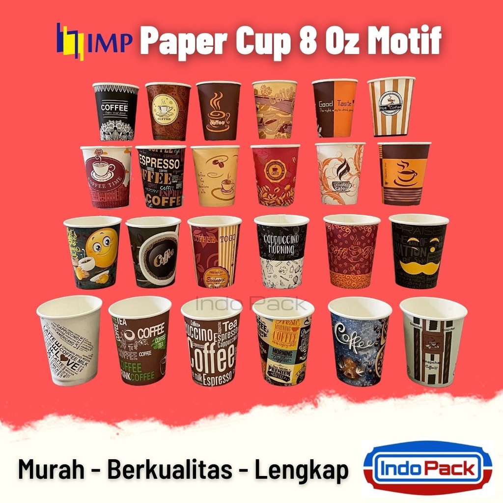 ถ้วยกระดาษ 8 ออนซ์ / 240 มล. ถ้วยกระดาษลาย IMP / MOTIF @ 50 ชิ้น ...