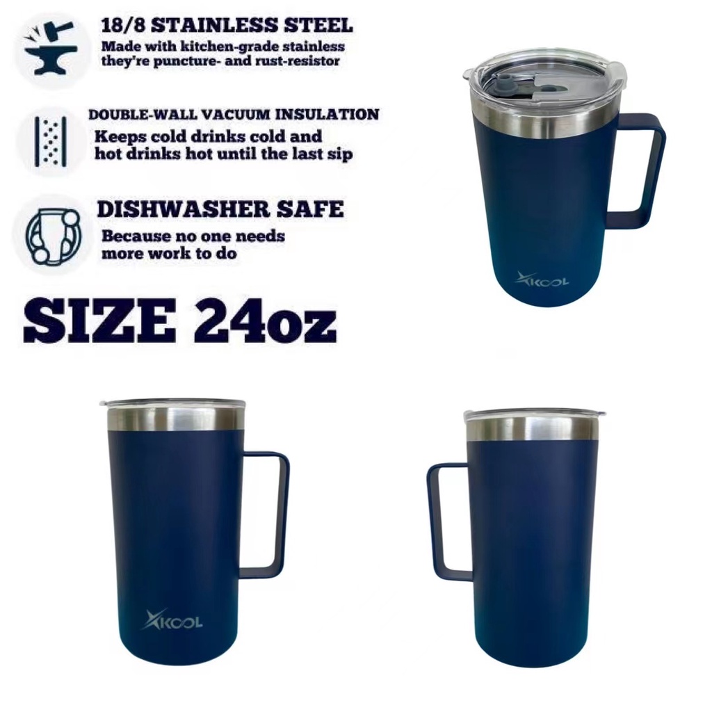 Xkool แก้วน้ำ24oz/710ml มาพร้อมหูจับ สีพื้นเก็บอุณหภูมิความเย็น,ร้อน สีพื้นแบบหนาเป็นสแตนเลส 304 ...