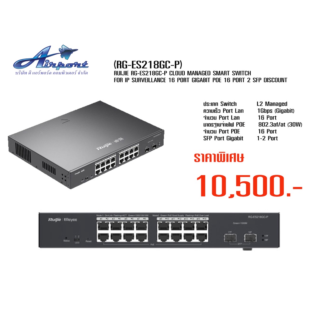 Ruijie RG-ES218GC-P Cloud Maanaged Smart POE Switch 18 Port Gigabit ใช้ในงานช่าง โครงการ คุณภาพ ...