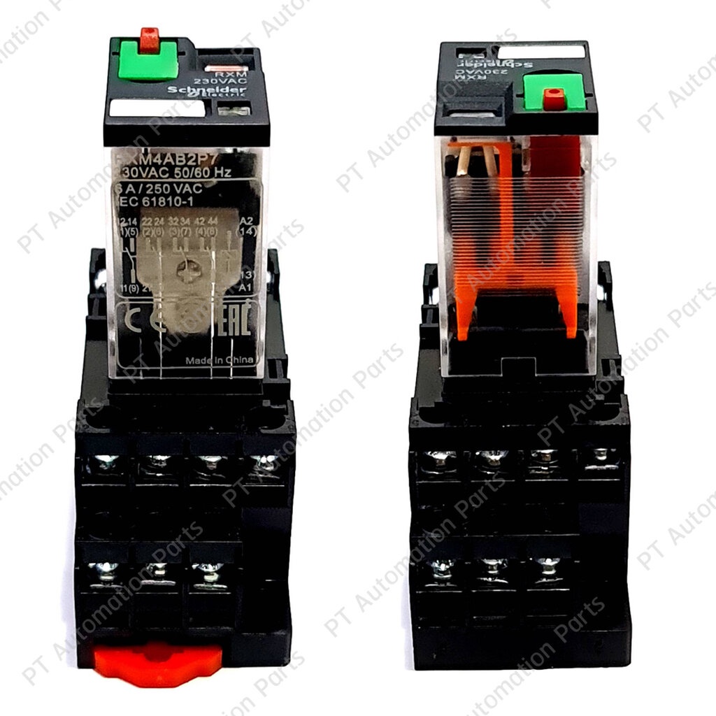 รีเลย์พร้อมซ็อกเก็ต ชไนเดอร์ Schneider Electric RXM4AB2P7 RXZE1M4C 230VAC 6A 4คอนแทค 14ขา มีไฟ ...