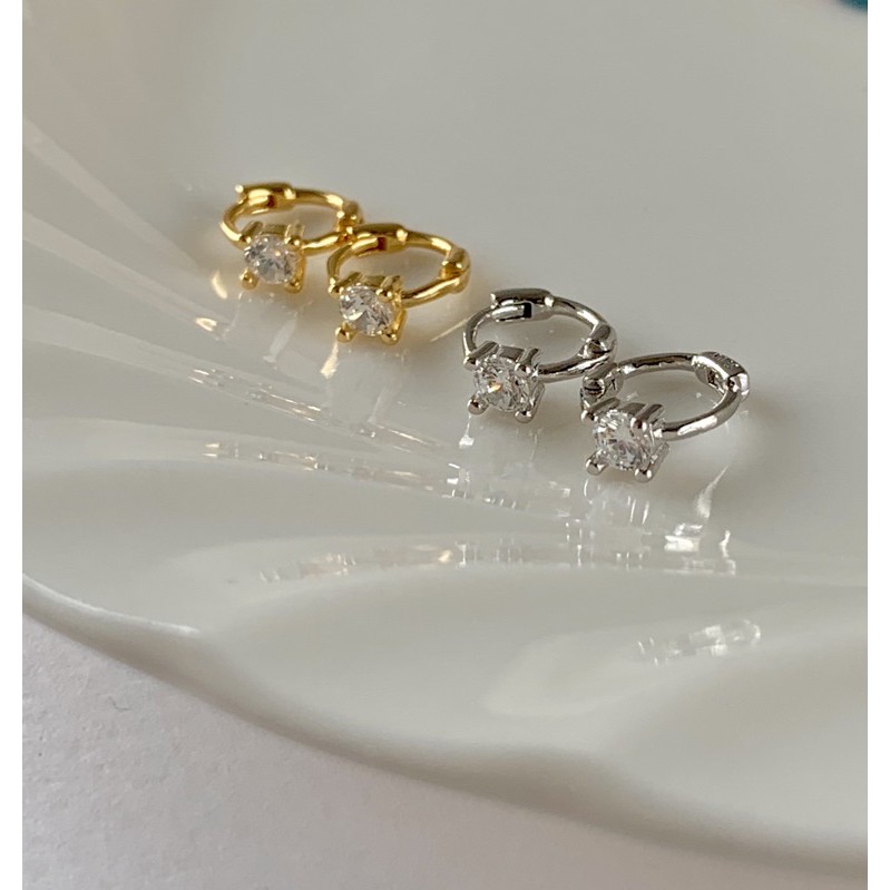 A.piece ต่างหูเงินแท้ [all silver 925] crystal one-touch 02 | Shopee Thailand