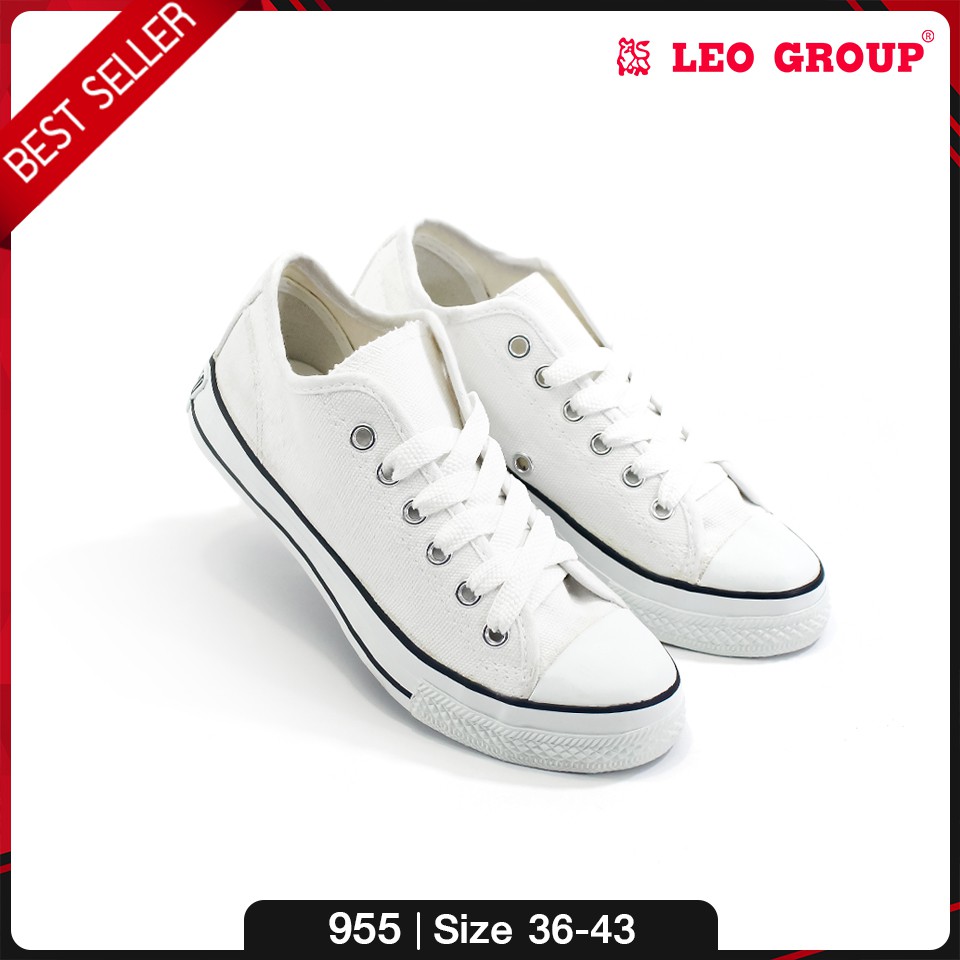 รองเท้าผ้าใบ รองเท้านักเรียนผูกเชือกผู้ชาย/ผู้หญิง ทรงสวย สวมใส่สบาย Leostar รุ่น 955 สินค้ามี ...