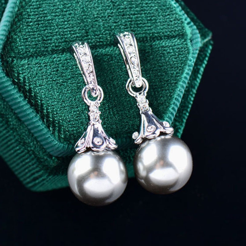 Sinleery ต่างหู ประดับมุก เพทาย สไตล์โบราณ หรูหรา สีเงิน และสีขาว เครื่องประดับแฟชั่นสตรี ES195 ...