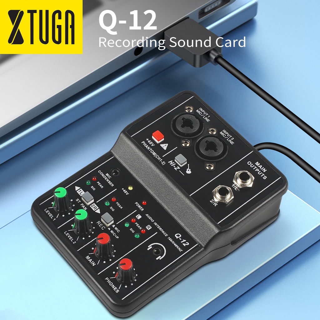 Xtuga Q-12 การ์ดบันทึกเสียงสเตอริโอ โมโน USB ขนาดเล็ก 2 ช่อง ไมโครโฟน ...