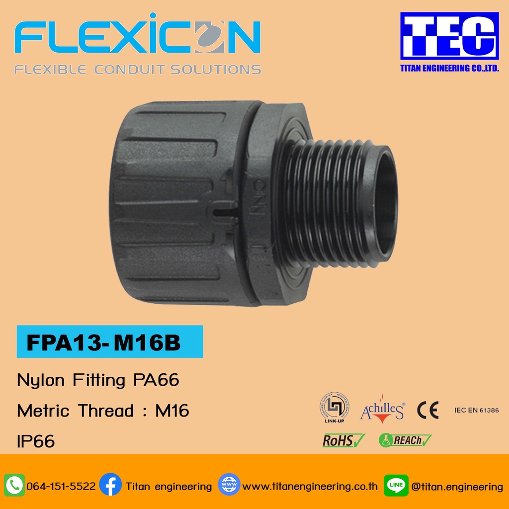 ข้อต่อตรง สำหรับท่อร้อยสายไฟ, ข้อต่อไนลอน, Fitting, เกลียว M, รุ่น FPA แบรนด์ Flexicon ผลิตและ ...
