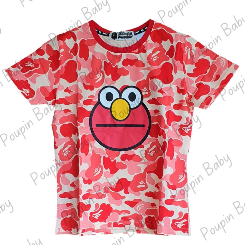 เสื้อยืดแบรนด์เด็ก | Bape X SESAME STREET - ELMO | กระจกเงาคุณภาพสูง ...