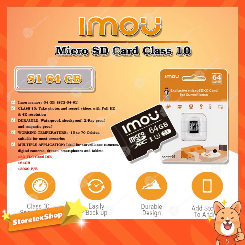 imou Micro SD Card S1 64GB ความเร็วสูง Class10 | Shopee Thailand