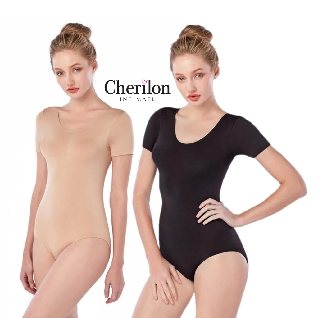 Cherilon บอดี้สูท เชอรีล่อน ไร้ตะเข็บ แขนสั้น สีเนื้อ สีดำ ผ้านุ่มมาก กระชับ Mix & Match กับชุด ...