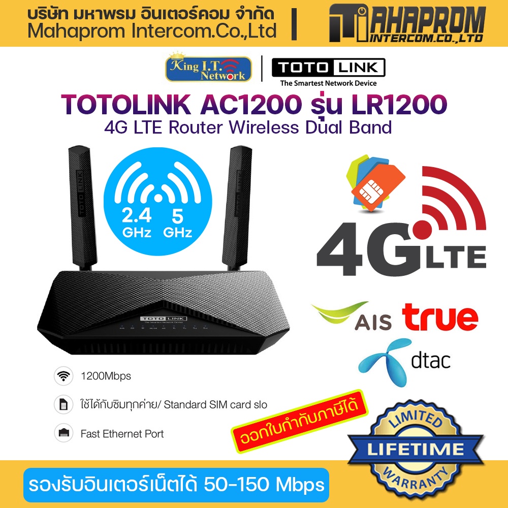 Totolink รุ่น Lr1200 Ac1200 เร้าเตอร์ Wireless Dual Band 4g Lte