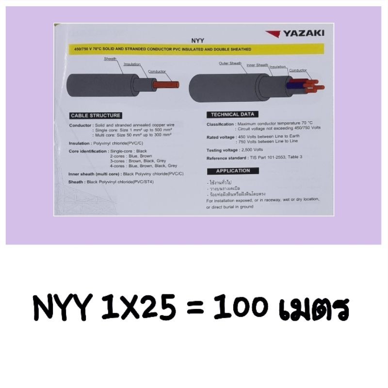THAI YAZAKI NYY 1 X 25 SQ.MM. จำนวน 100 เมตร กดสั่งครั้งละ 1 ขด | Shopee Thailand