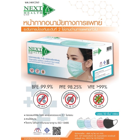 TLM NEXT HEALTH MASK หน้ากากอยามัย เกรดการแพทย์ ปิดจมูก 3 ชั้น มี ...