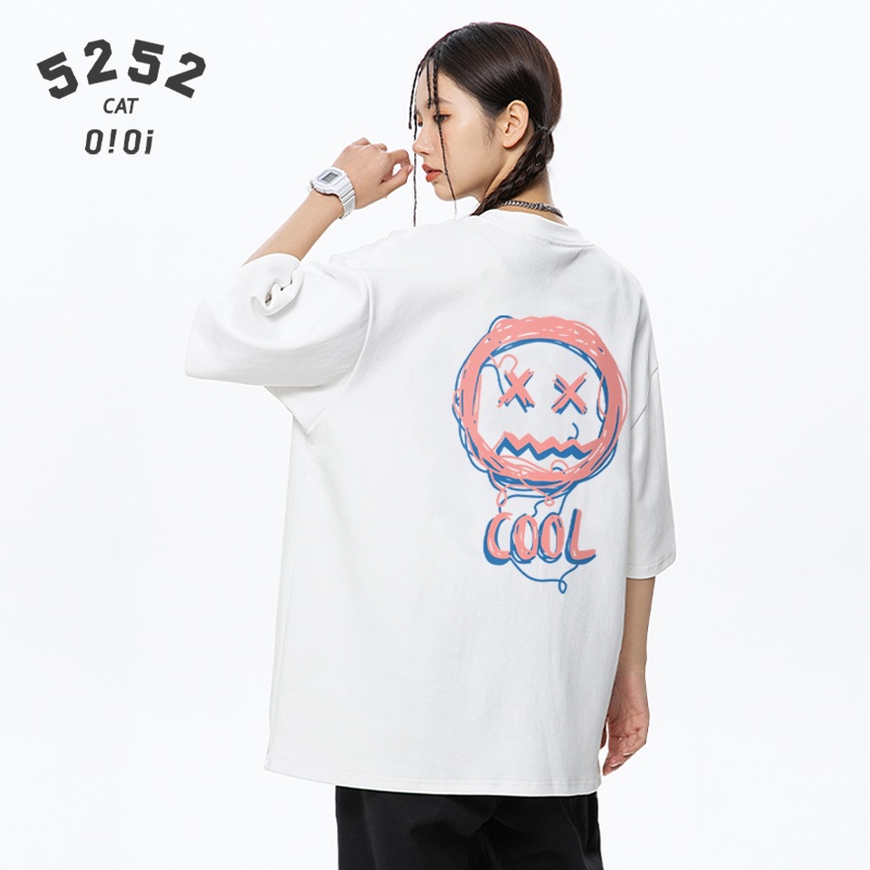 Oioi CAT ใหม่ เสื้อยืดลําลอง แขนสั้น ทรงหลวม ลายปีศาจหน้ายิ้ม เหมาะกับ ...
