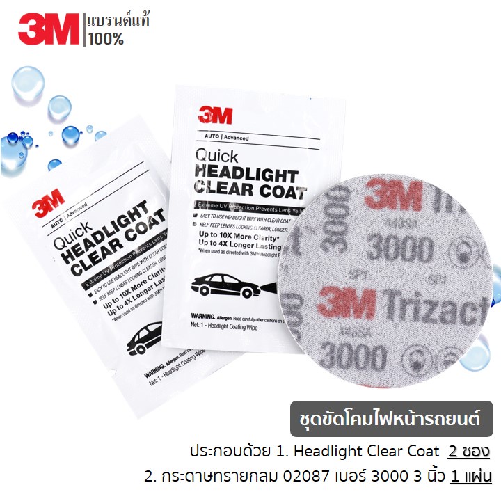 3M ชุดขัดโคมไฟหน้ารถยนต์ (Headlight Clear Coat 2 ซอง + กระดาษทรายกลม ...