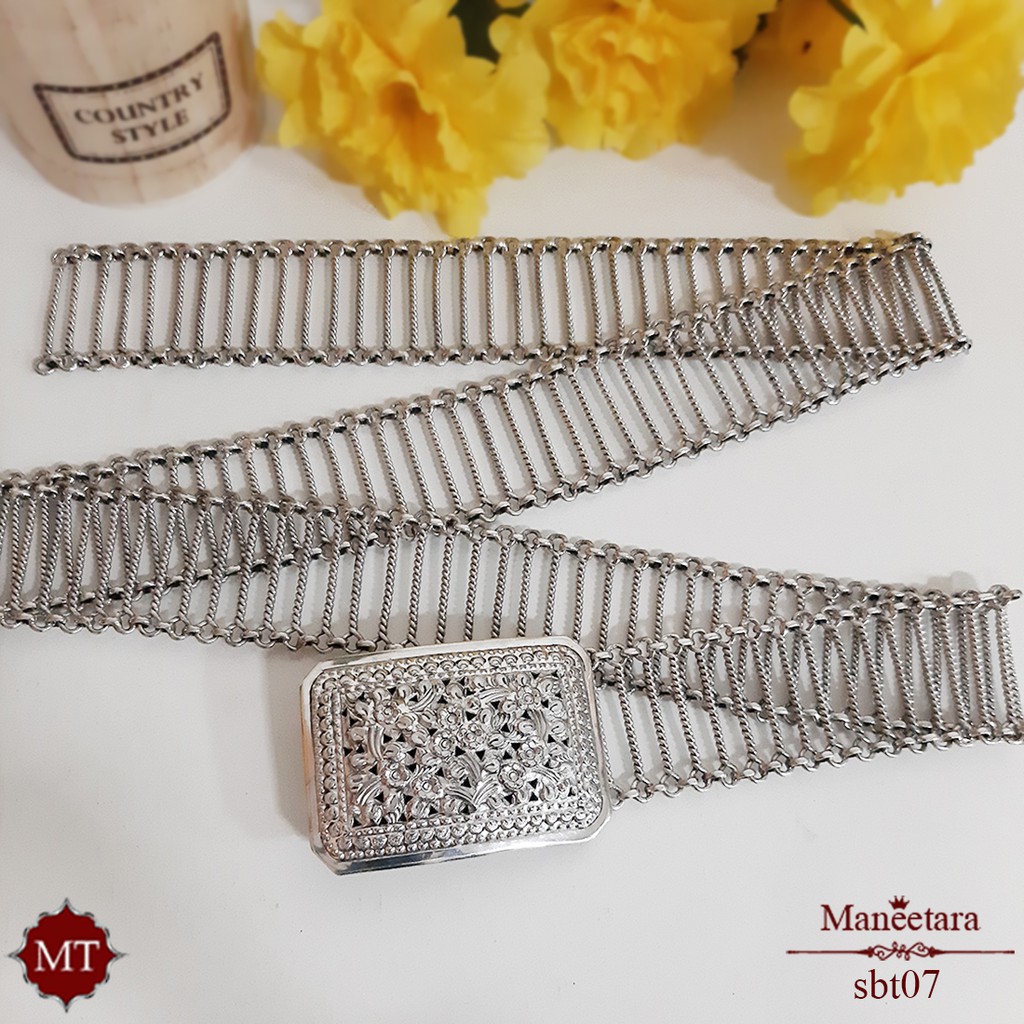 MT เข็มขัดเงินแท้ ลายแท่งเกลียว หัวเข็มขัดตอกลาย 925 Sterling Silver Belt (sbt007) MT Jewelry ...