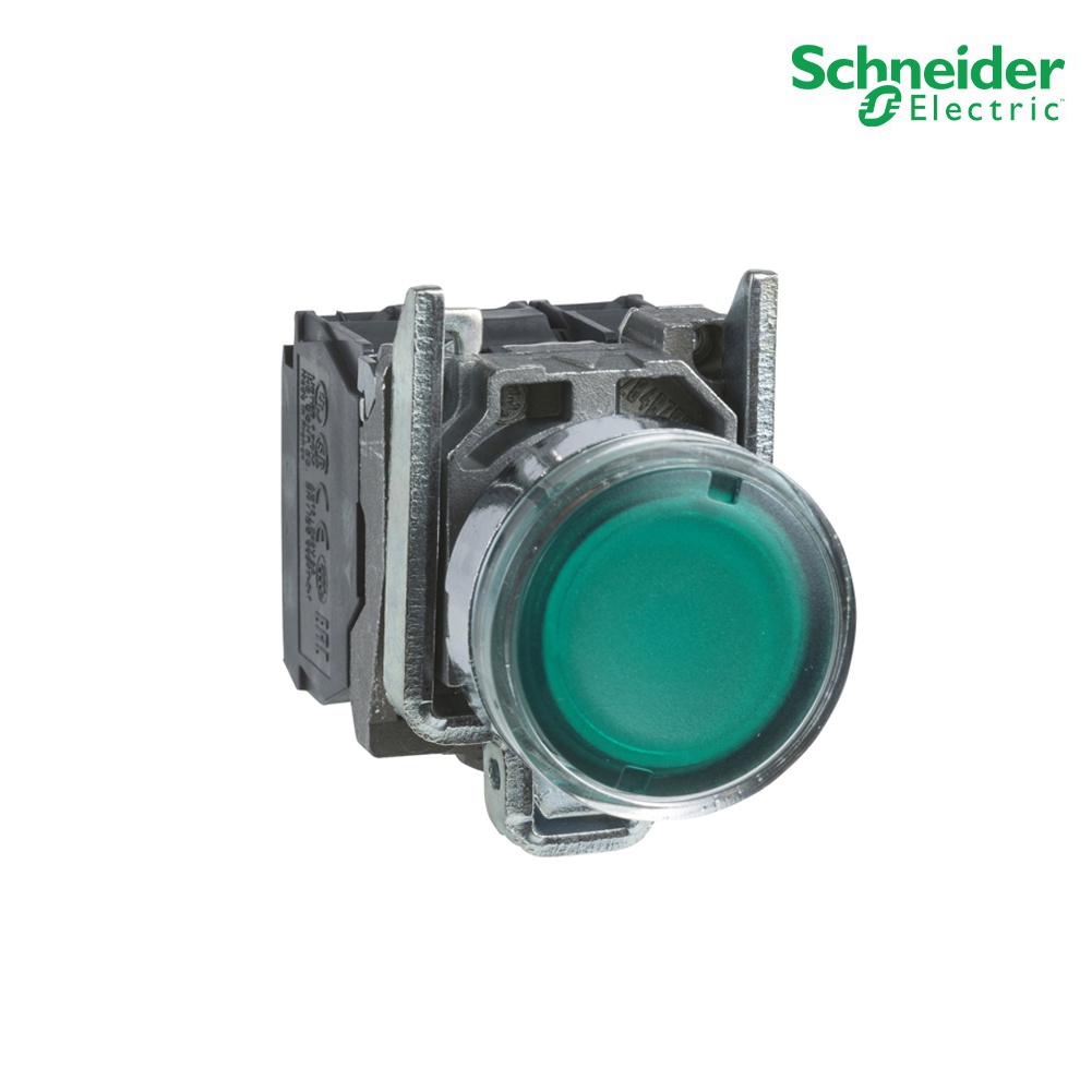 Schneider XB4BW33M5 สวิตช์ปุ่มกดมีไพล็อทแลมป์แบบ LED หัวเรียบกดเด้ง Ø22 ...