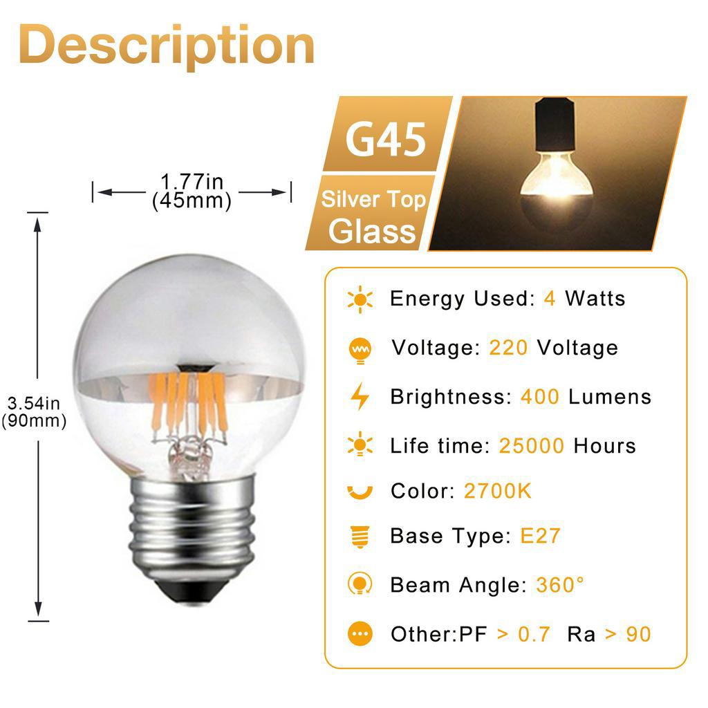 หลอดไฟ LED Edison E14 E27 สีเงิน โครเมี่ยม G45 G95 4W 6W หรี่แสงได้ 2700K สีขาวอบอุ่น สไตล์วินเท ...