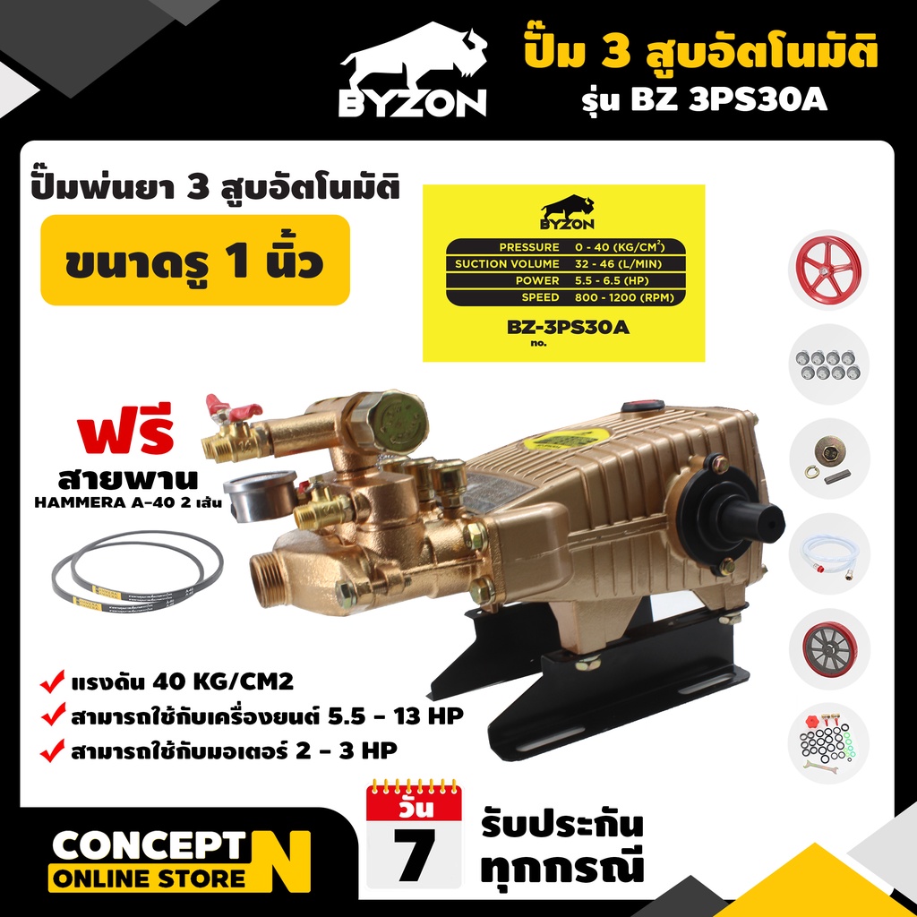 ปั๊มพ่นยา 3 สูบอัตโนมัติ รู 1 นิ้ว รับประกัน 3 เดือน BYZON 3PS30A สินค้ามาตรฐาน Concept N ...