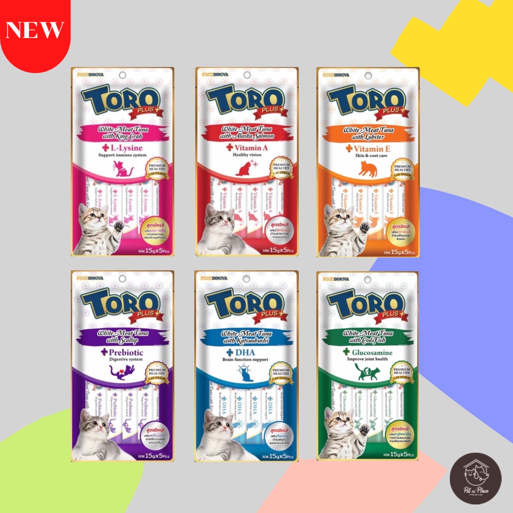 Toro Toro Plus ขนมแมวเลียสูตรใหม่ 15 กรัม x 5 ซอง ผลิตจากปลาทูน่าเนื้อ ...