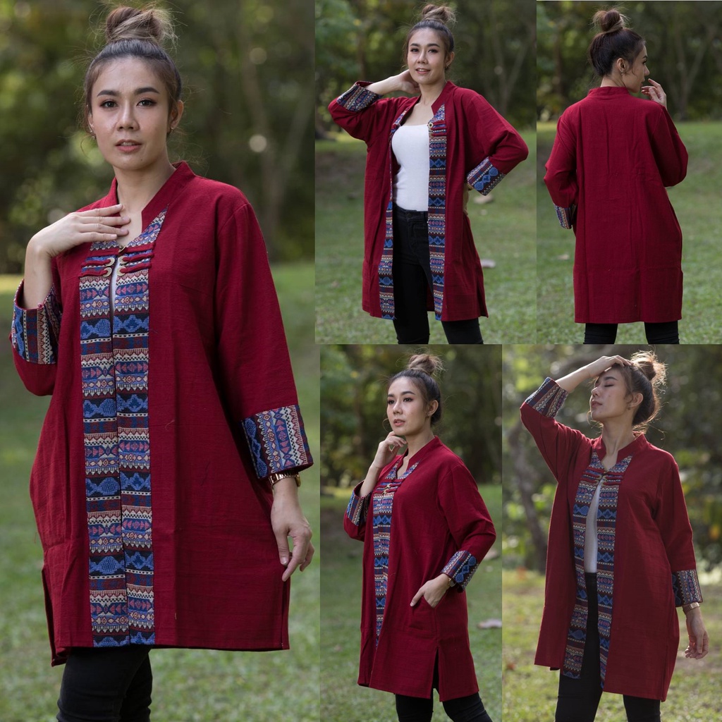 เสื้อคลุมผ้าฝ้ายพื้นเมืองยาว รอบอกฟรีไซส์ใส่คลุมได้ถึงรอบอก 46 นิ้ว ...