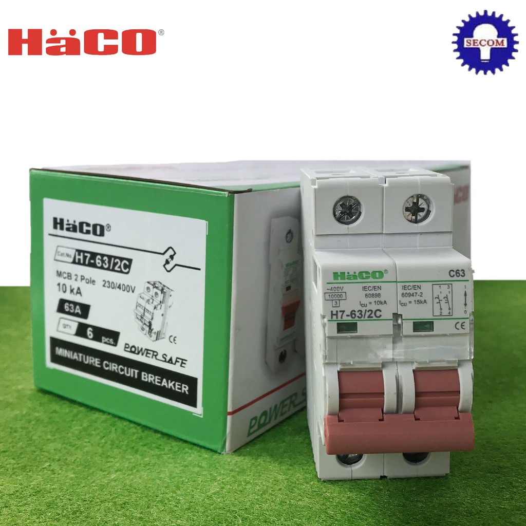 ลูกเซอร์กิต HACO MCB H7-63/2C 2P 63A 230/400V Miniature Circuit Breaker HACO 2P 63A เซอร์กิต ...