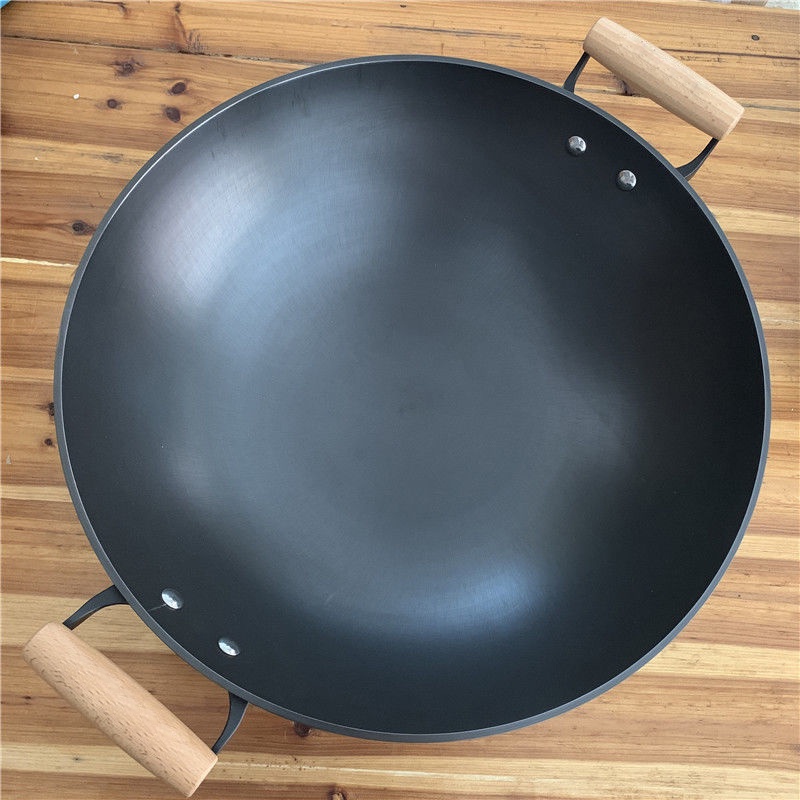 ∈♟Iron Wok Frying Wok Non-stick Frying Wok Uncoated Double Lug Cast ...