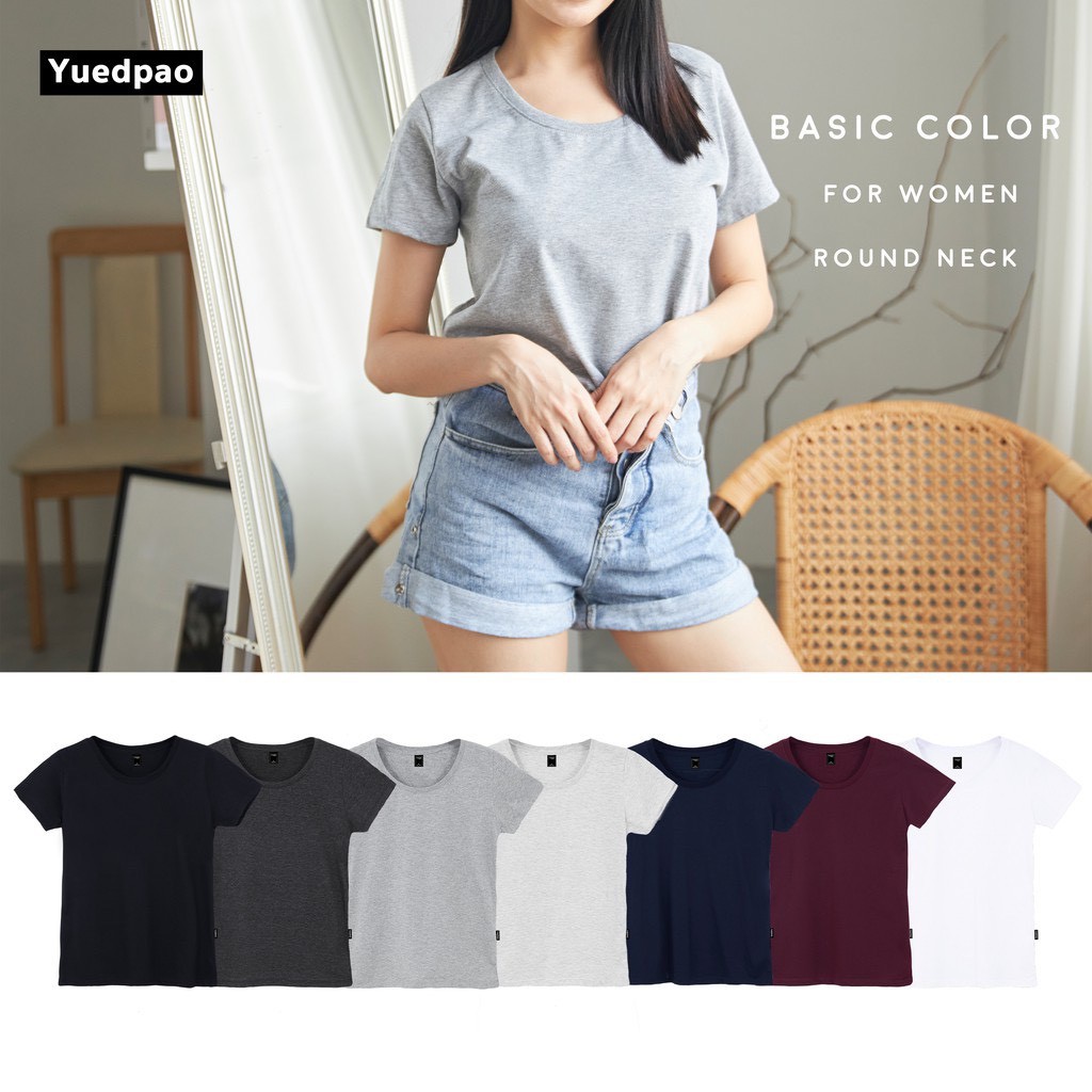 Yuedpao เสื้อยืดผู้หญิงคอกลม ทรงเข้ารูป ไม่ย้วย ไม่หด ไม่ต้องรีด ใส่สบาย basic style เสื้อยืดสี ...