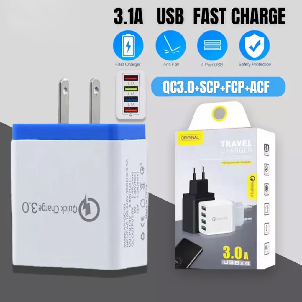 หัวชาร์จเร็ว อแดปเตอร์ Quick charge QC 3.0+PD ชาร์จได้ 4 พอร์ต ค่า 30W-4USB+PD ของแท้ รับประกัน1 ...