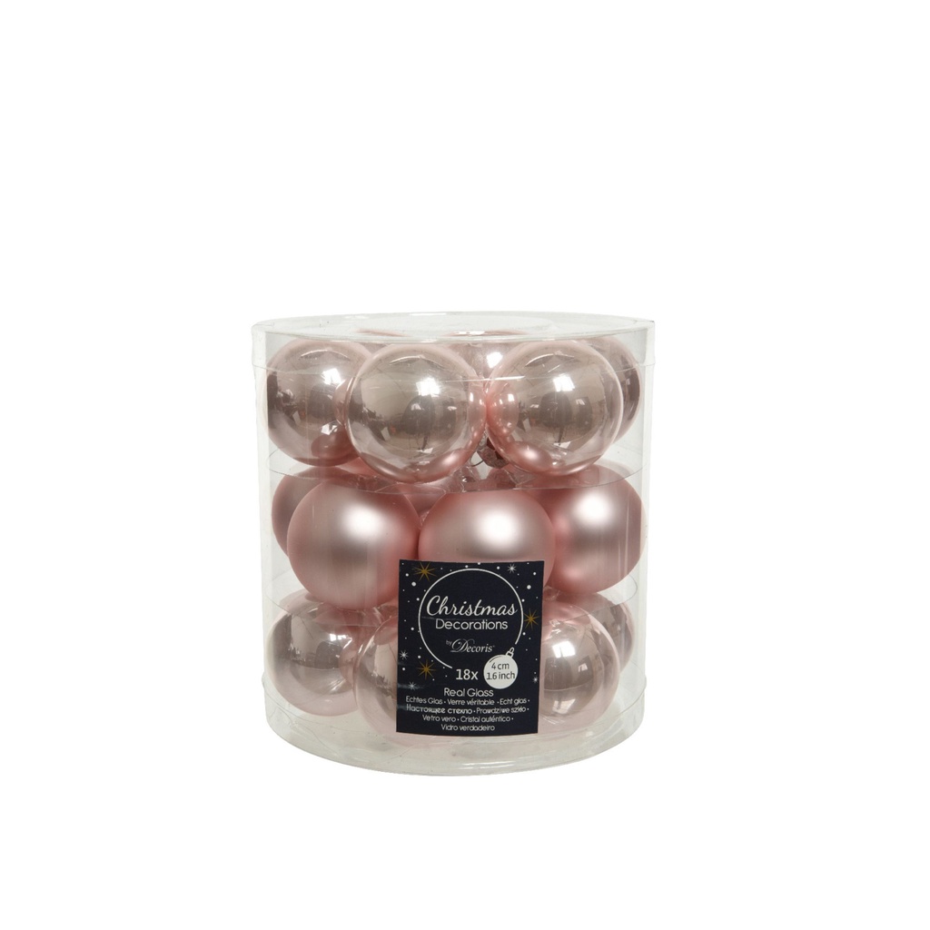 9010448 Blush pink baubles glass enamel-mats mix (⌀ 4 cm)- Christmas ...
