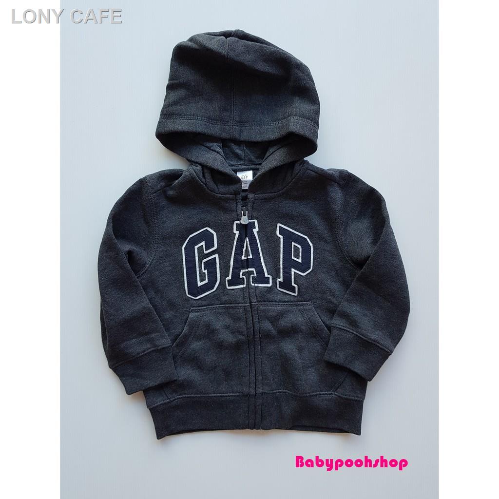 แฟชั่น﹉☬เสื้อก้นหนาวมีฮูดซิปหน้า โลโก้ GAP สีเทาดำ size : 2y / 3y | Shopee Thailand