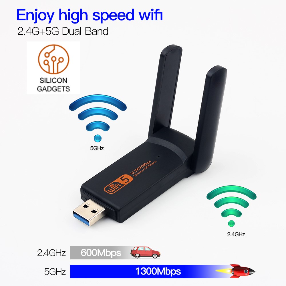 USB WIFI 5G + 2.4G ตัวรับสัญญาณไวไฟ USB 3.0 AC1300 Adapter Win 10/11 ...