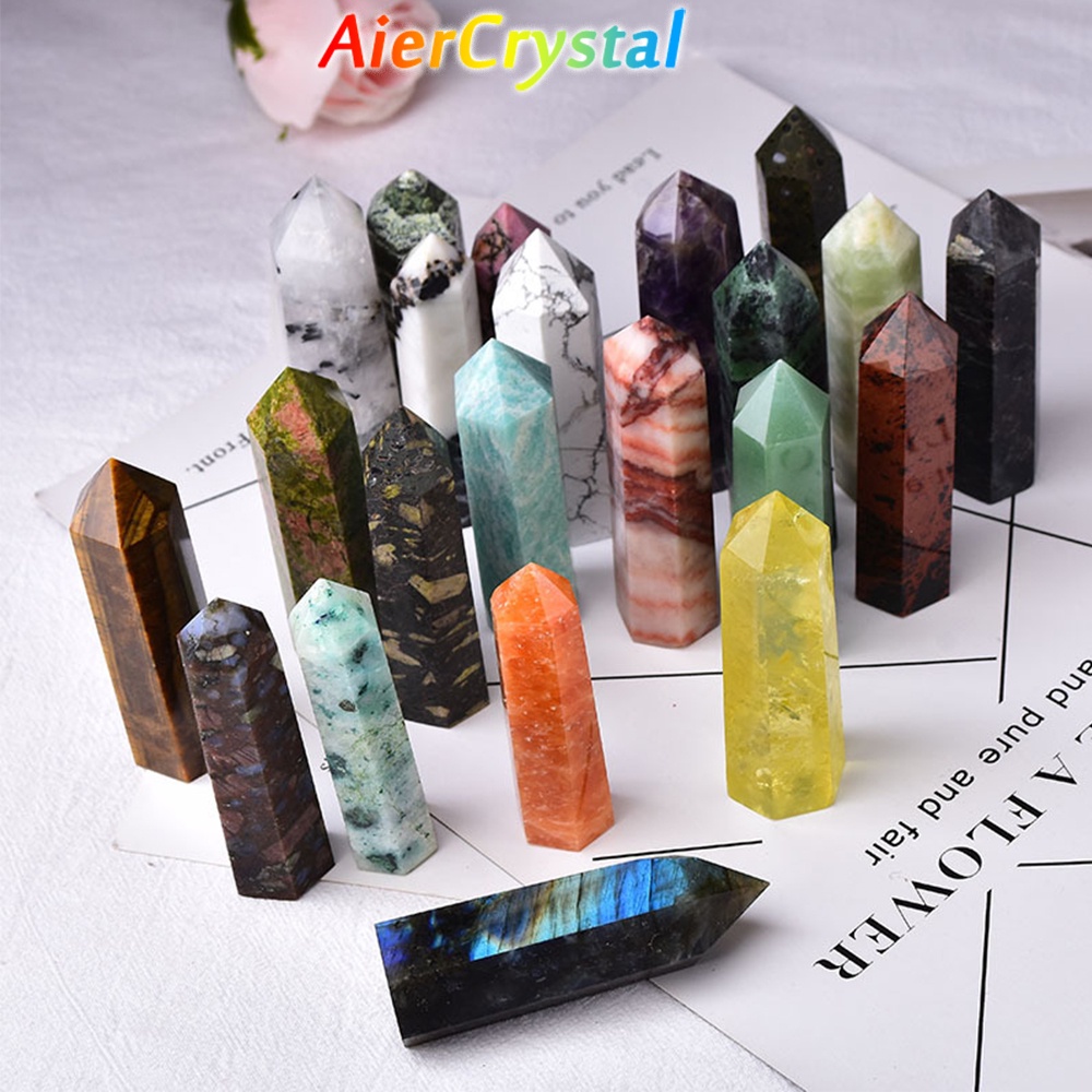 หินธรรมชาติและคริสตัลจุด Wand Witchcraft Rose Quartz Amethyst Mineral ...