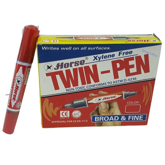 ปากกาเคมี 2 หัว ตราม้า รุ่น ASTM D-4236 สีน้ำเงิน/แดง/ดำ (12ด้าม/กล่อง ...