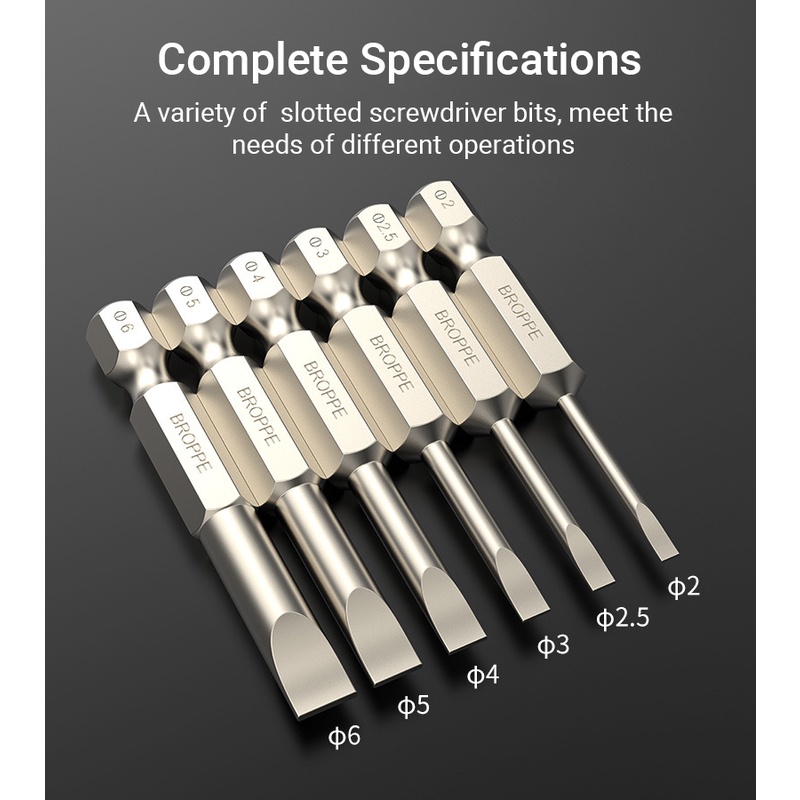 ไขควงแม่เหล็กหัวแบน Slotted Tip Bits 2.0 ~ 6.0 มม.S2 เหล็ก 1/4 "Hex ...