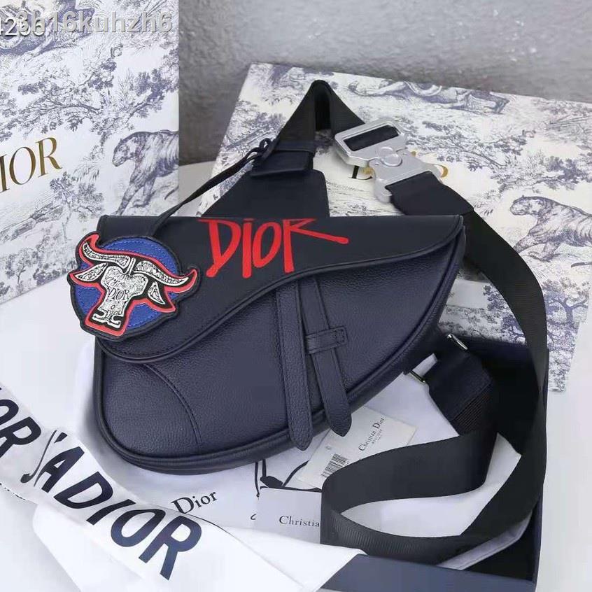 Dior leather men s messenger bag homme chest saddle | Shopee Thailand