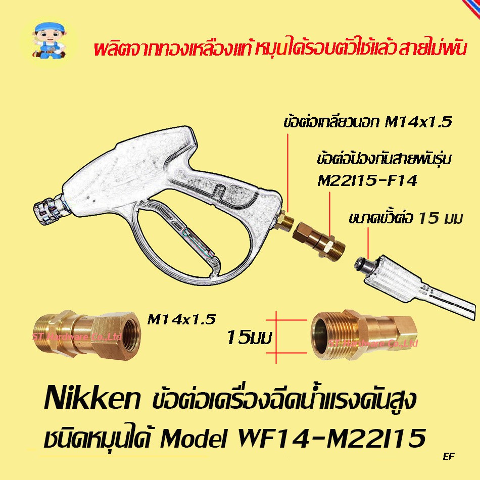 ST Hardware ข้อต่อเครื่องฉีดน้ำแรงดันสูง ชนิดหมุนได้ Model WF14-M22I15 ...