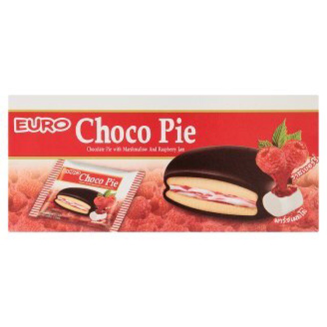 EURO Choco Pie ยูโร่ ช็อกโกพายสอดไส้ราสเบอรี่ ขนาด 17 กรัม บรรจุ 12 ซอง ...
