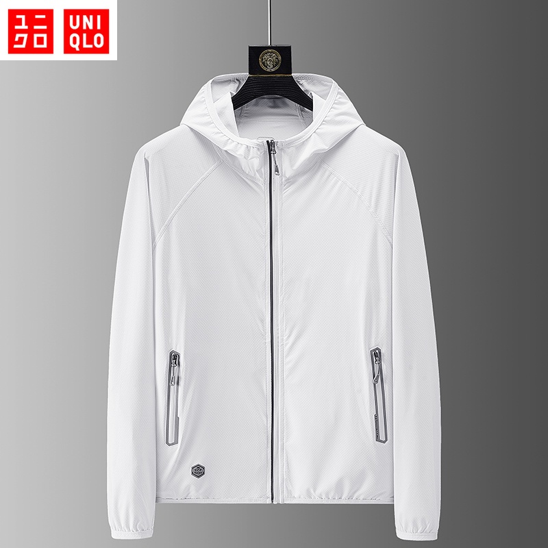 [M-4XL] Uniqlo UPF 50+ UV ป้องกันแสงแดดเสื้อผ้าผู้ชายซิปขึ้นมีฮู้ดแขนยาวตกปลาวิ่งเดินป่ากลางแจ้ง ...