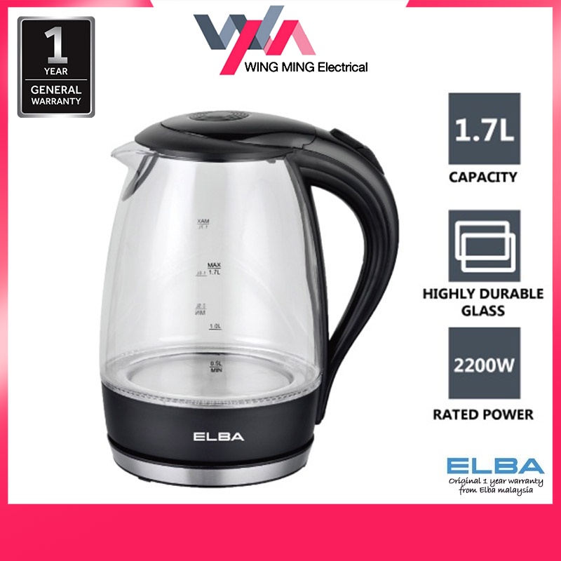 Elba Glass JUG KETTLE 1.7L EJK-F1723G(BK) - ตัวเรือนแก้ว Borosilicate พร้อมไฟ LED (1.7L ...