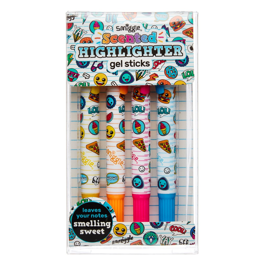 1แถม 1! เซ็ทปากกาไฮไลท์กลิ่นหอม Smiggle Gel Stick Highlighter Pack X4 ...