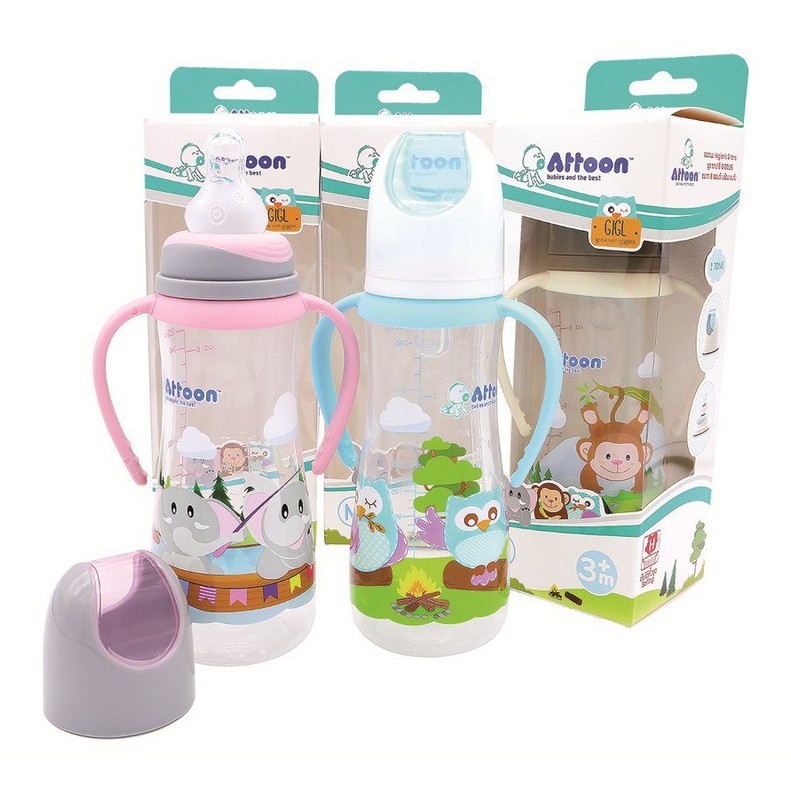 ขวดนม Attoon Hygienic 2 tone คอแคบ GIGLE 8 ออนซ์ มีแขนจับ | Shopee Thailand