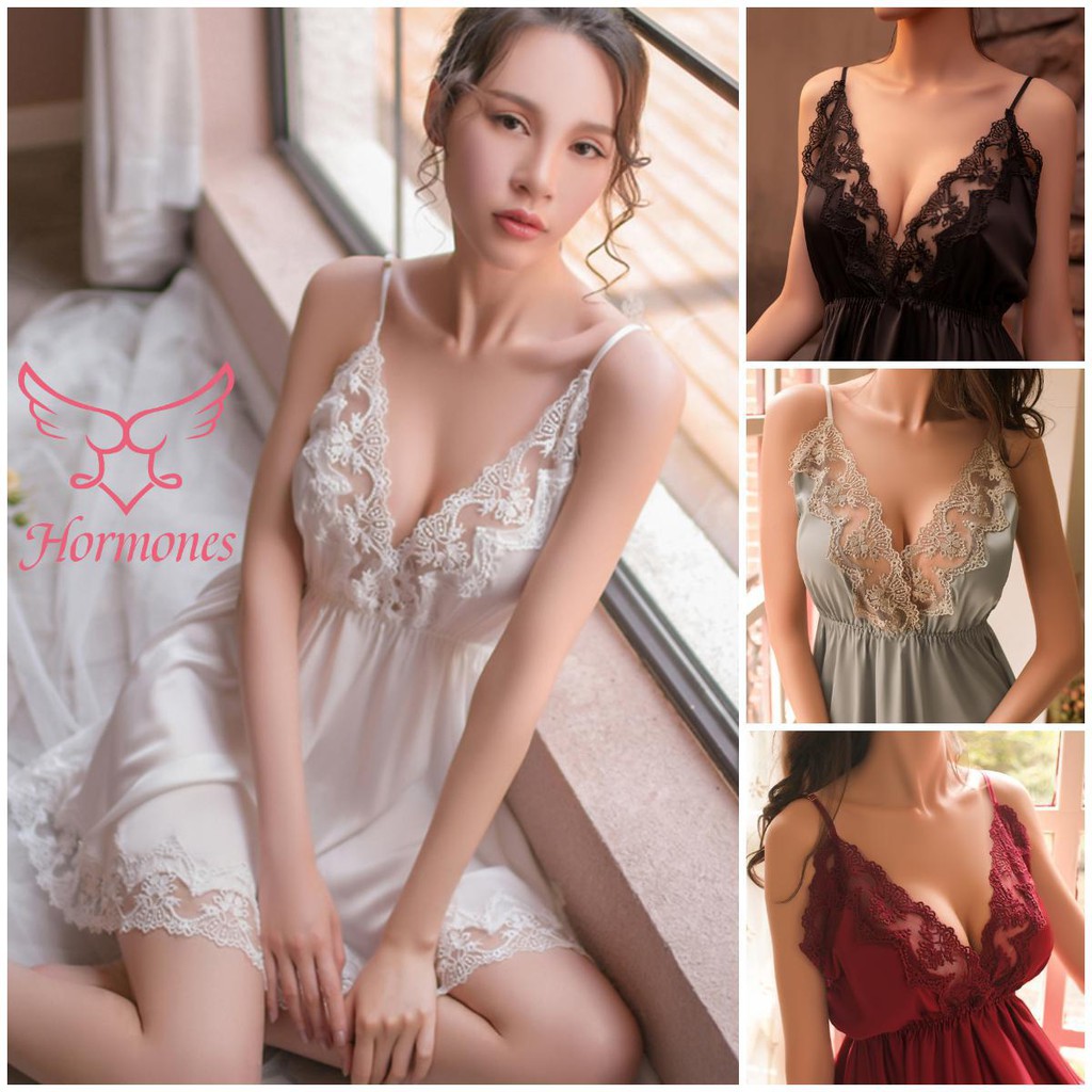 Hormones 💮💮ชุดนอนซาติน ชุดนอนผ้าไหม พร้อมส่งที่ไทย 💮💮（H1381) | Shopee Thailand