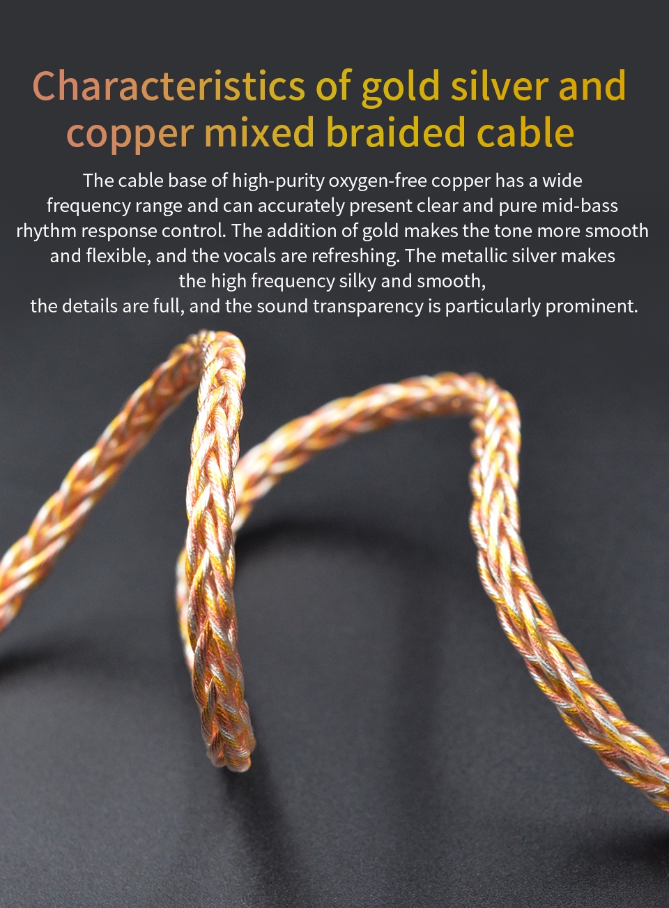 KZ Earphones Cable 8 Core Gold Silver Copper Mixed Upgrade Cable 2Pin 3 ...