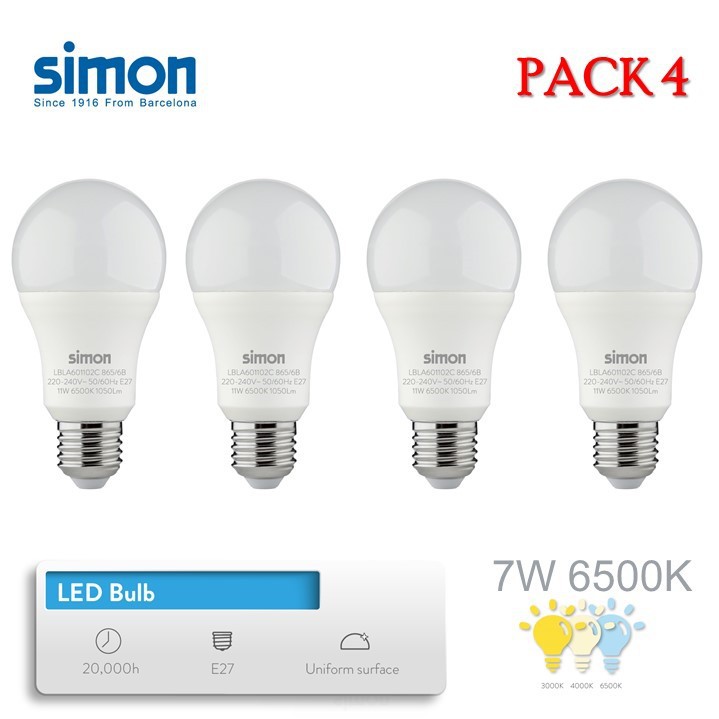 Simon 1 Pack 4pcs.หลอดไฟLED Led 7W/11W ประหยัดไฟ LED Bulb A60 หลอดไฟแอล ...