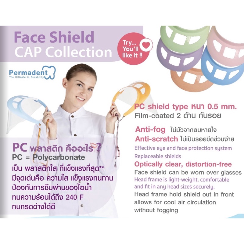 Face shield เกรด รพ/ คลินิก Distort-free,vision clear พร้อม Refill 2 ...