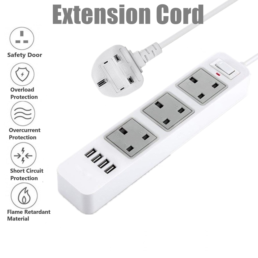 Power Socket Extension Cord with 4 USB Ports Desktop Power Strip Smart ...