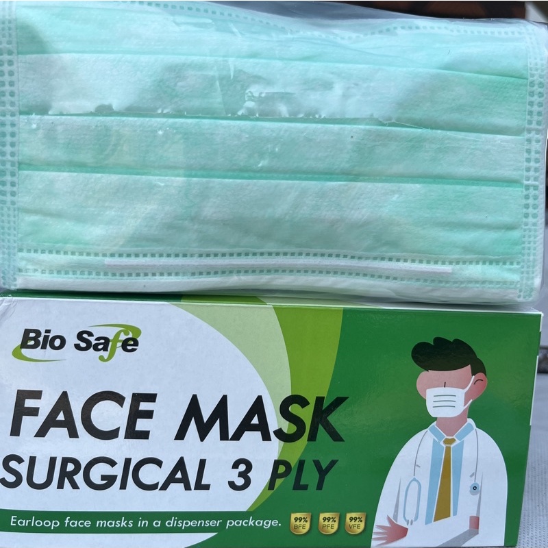 หน้ากากอนามัยผู้ใหญ่เกรดการแพทย์ หนา3 ชั้น Biosafe 50 ชิ้นต่อกล่อง สีขาว สีเขียว | Shopee Thailand