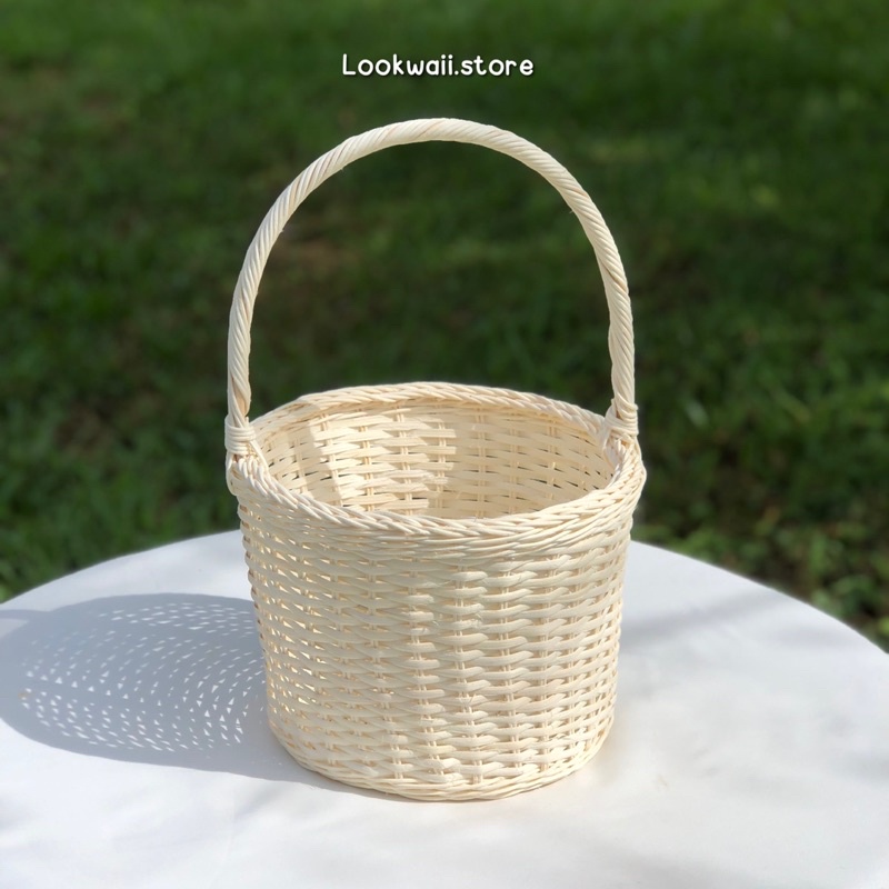 ตะกร้าไส้หวายวงกลมถักลาย ตะกร้าหวาย กระเช้าหวาย ใบใหญ่มาก ใส่ขวดน้ำใหญ่ ...