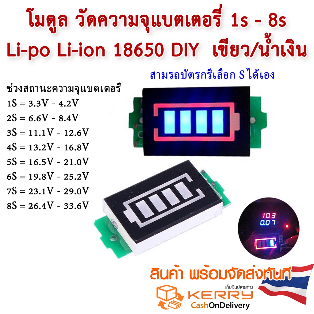 โมดูล วัดความจุแบตเตอรี่ 1S -8S Lithium Battery Capacity Indicator ...