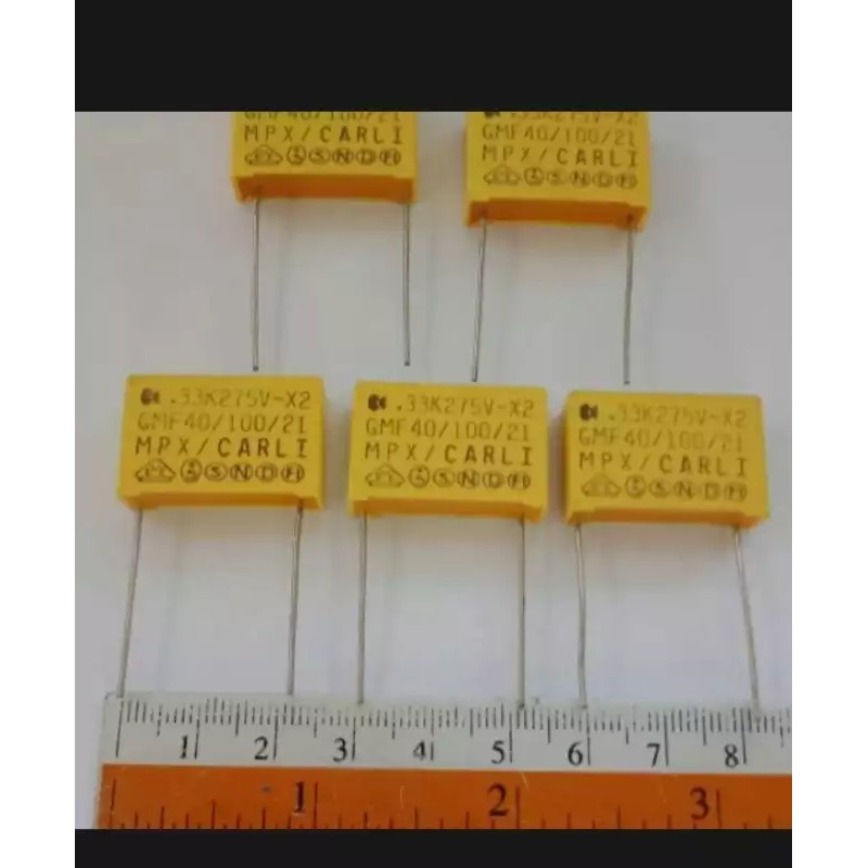 (แพ็ค3ตัว) 0.33UF 275V 334K 334PF 330NF คาปาซิเตอร์ MPX x2 สีเหลือง ขา ...