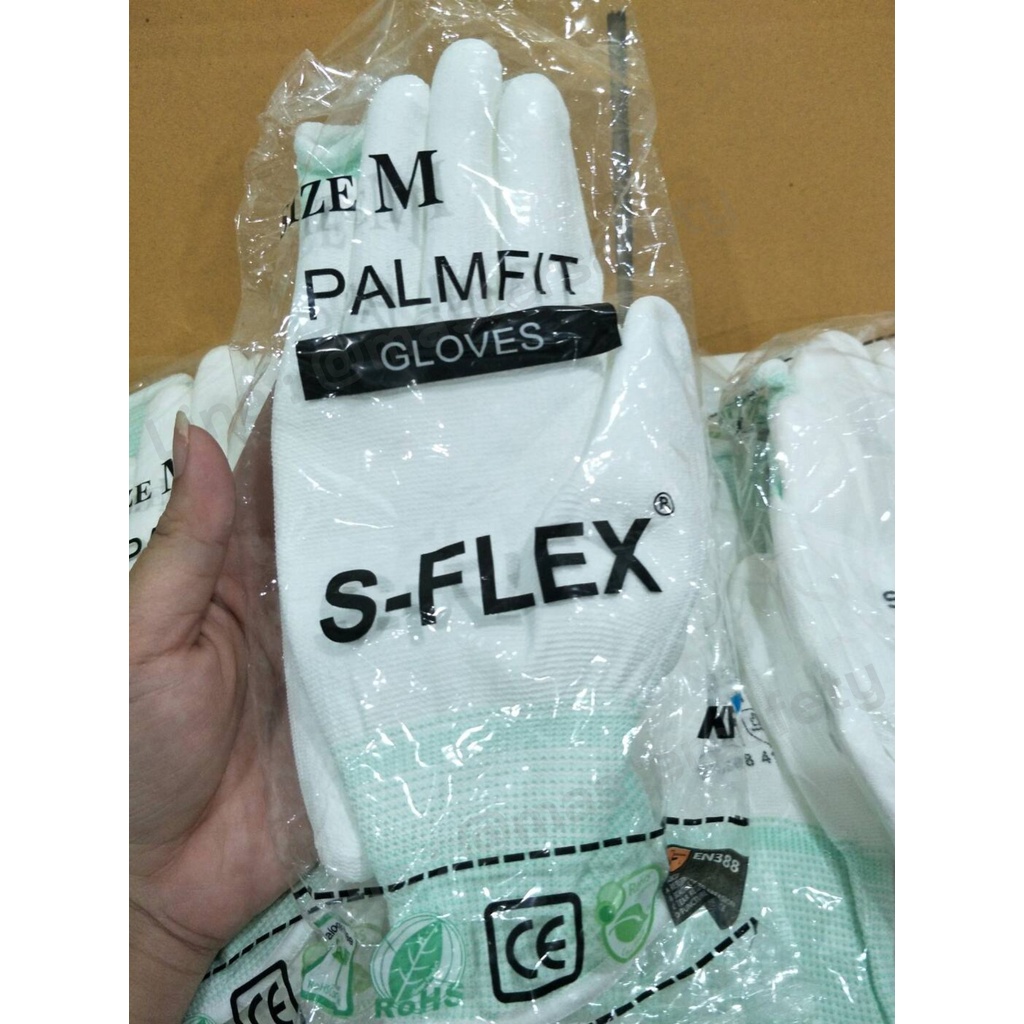 ถุงมือไนล่อน S-FLEX เคลือบสาร PU เต็มฝ่ามือ | Shopee Thailand